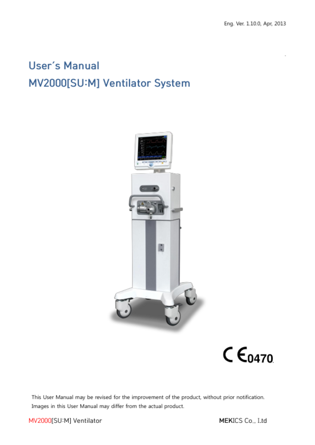 MV2000 Ventilator System Users Manual Ver 1 10 0 April 2013 PDF Download MV2000 Ventilator System Users Manual Ver 1 10 0 April 2013 PDF Download